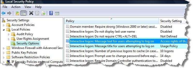 Tech Dreams: Windows Vista : Displaying a Custom Interactive Logon Message